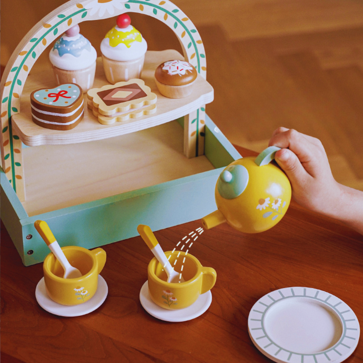 Wooden Afternoon Tea Set for Kids – 12+ Piece Pretend Play Tea Party T ...