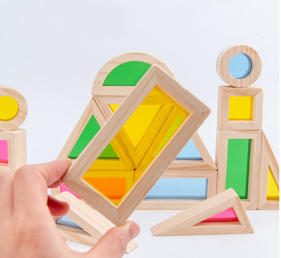 24pc Colourful Wooden Sensory Blocks for Kids | Happy Square – Happy ...