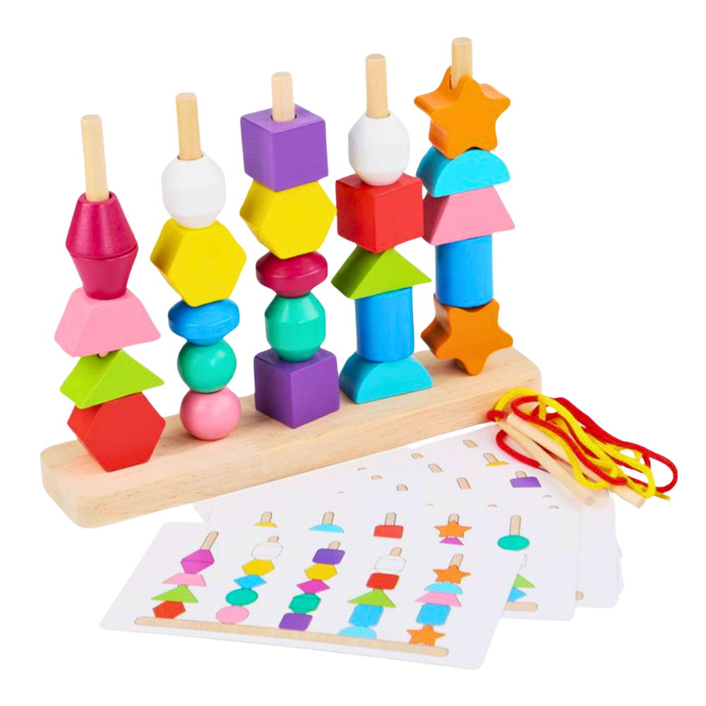 Montessori Wooden Shape Stacker & Lacing Toy | Happy Square – Happy ...