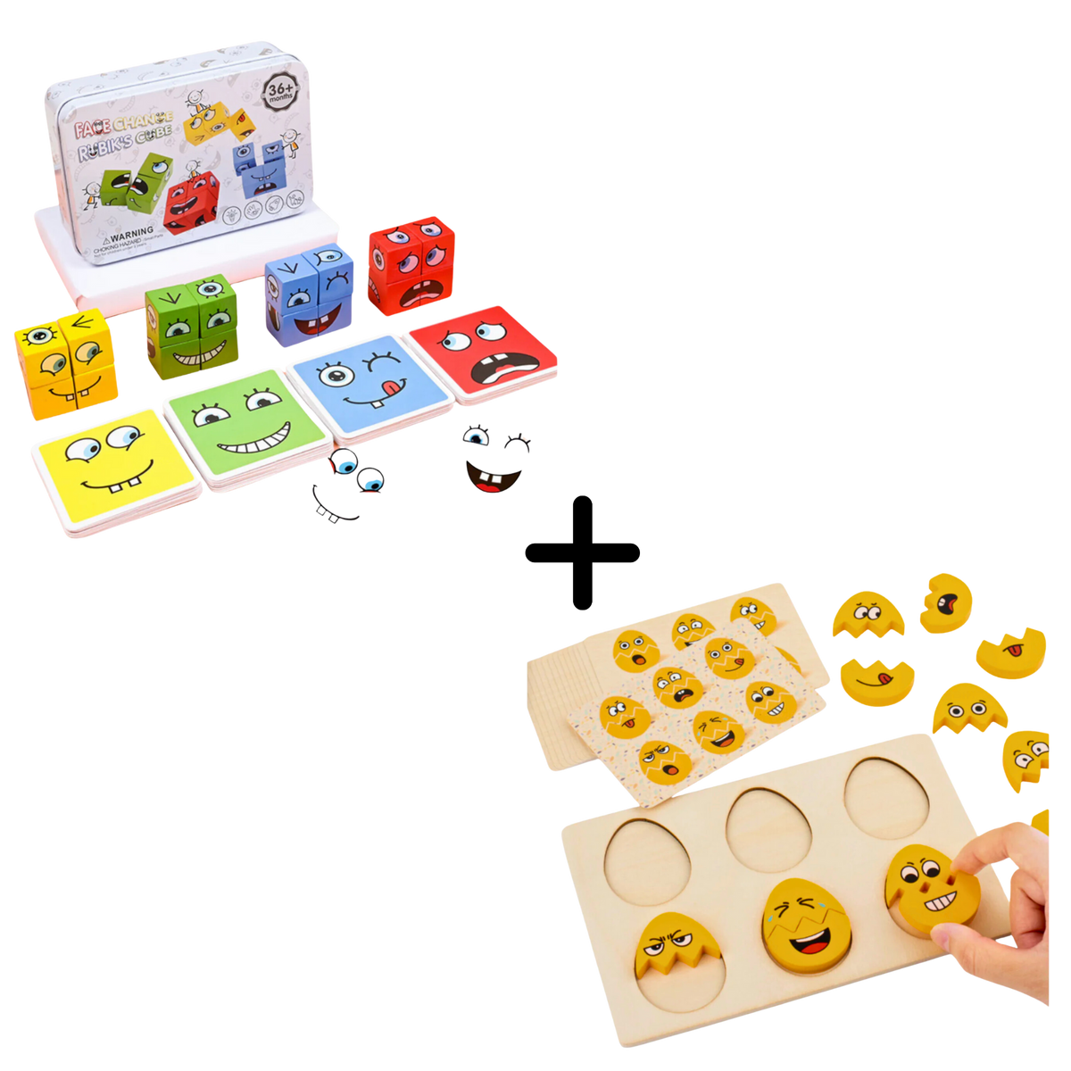 Expressive Faces Puzzle Bundle - Rubik's Face Cubes & Emoji Egg Puzzle ...